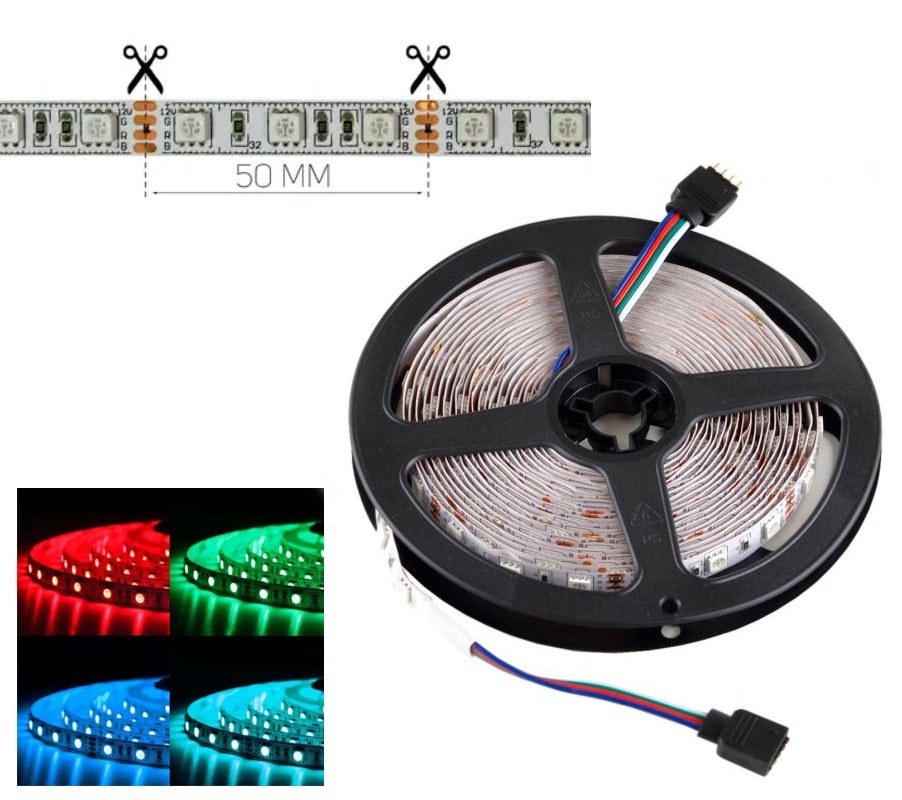 Светодиодная лента OEM ST 60 SMD на метр 5050 12V RGB 5 метров бухта ...