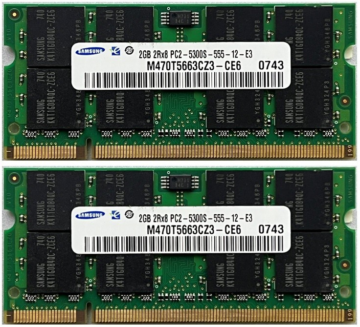Оперативная память Samsung SoDimm 4Gb (2*2Gb) DDR2 667MHz PC2-5300 CL5 ...