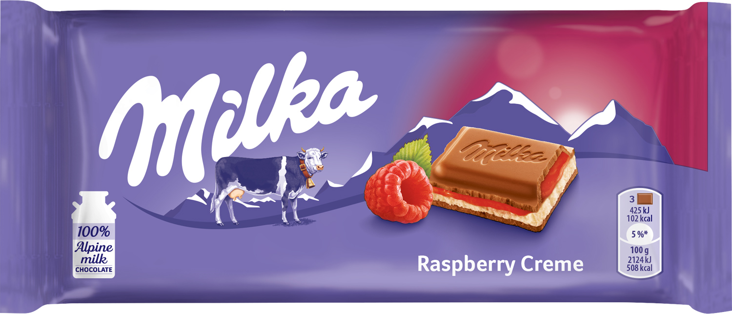 Шоколад молочный Milka Raspberry Crème с молочной и малиновой начинкой ...