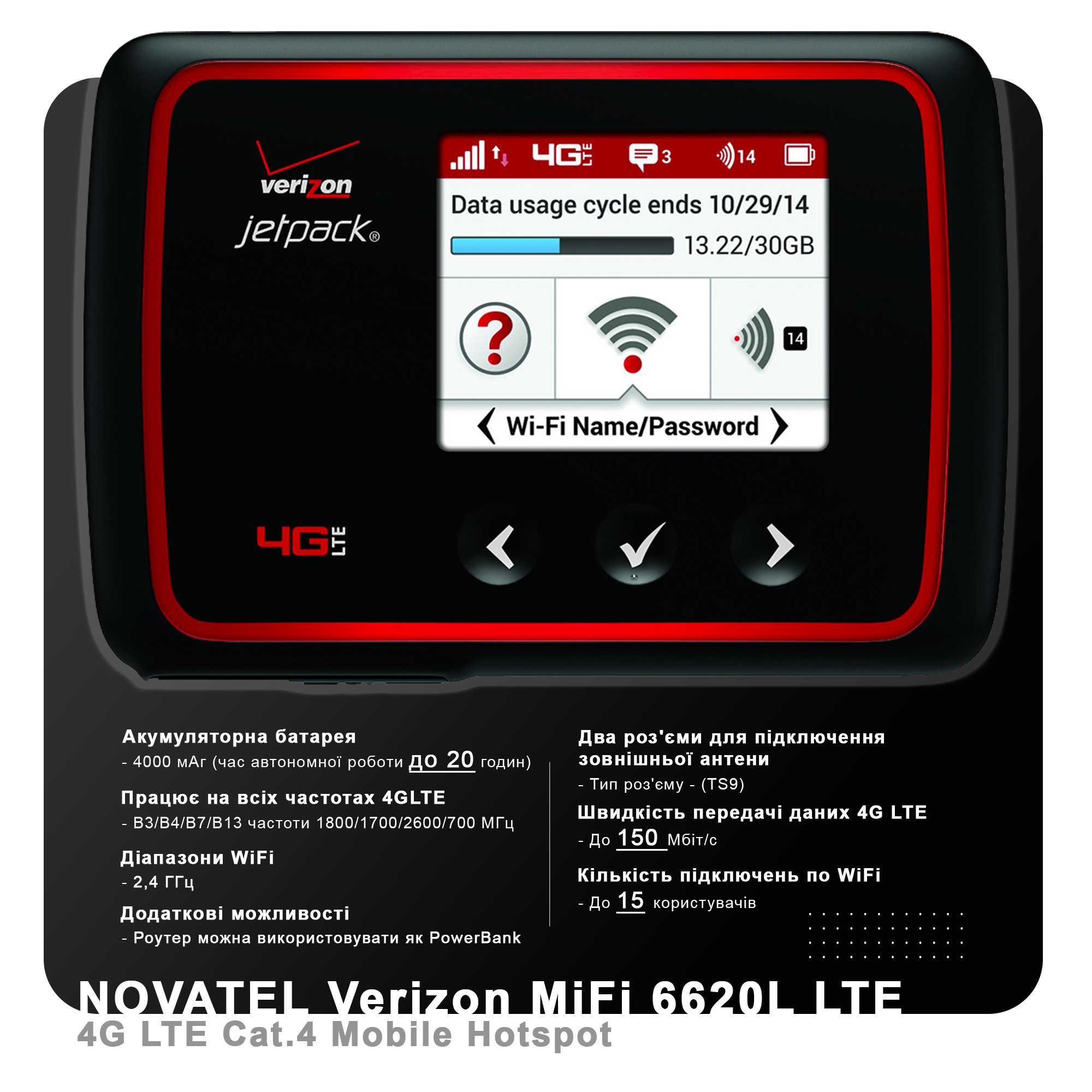 3G/4G/LTE роутер NOVATEL Verizon MiFi 6620LTE | 4000 мАг | Швидкість до ...