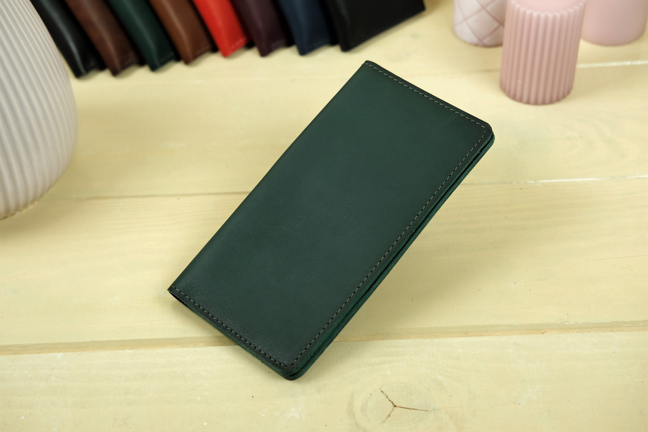 Шкіряний гаманець Лонг Тревел натуральна шкіра італійський Краст колір Зелений від продавця