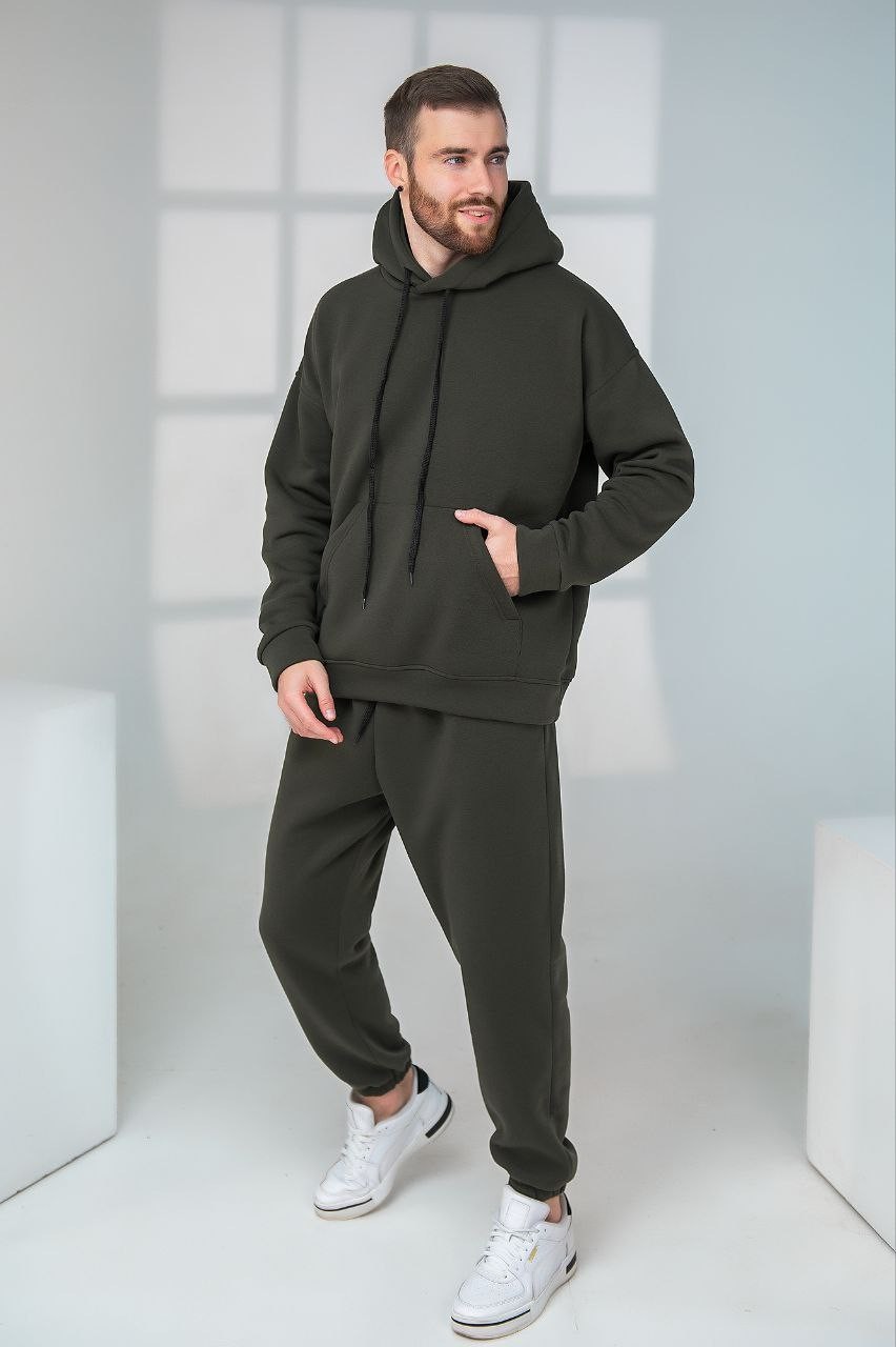 Мужской спортивный костюм на флисе худи с джоггерами S-M (42-44) Хаки ...