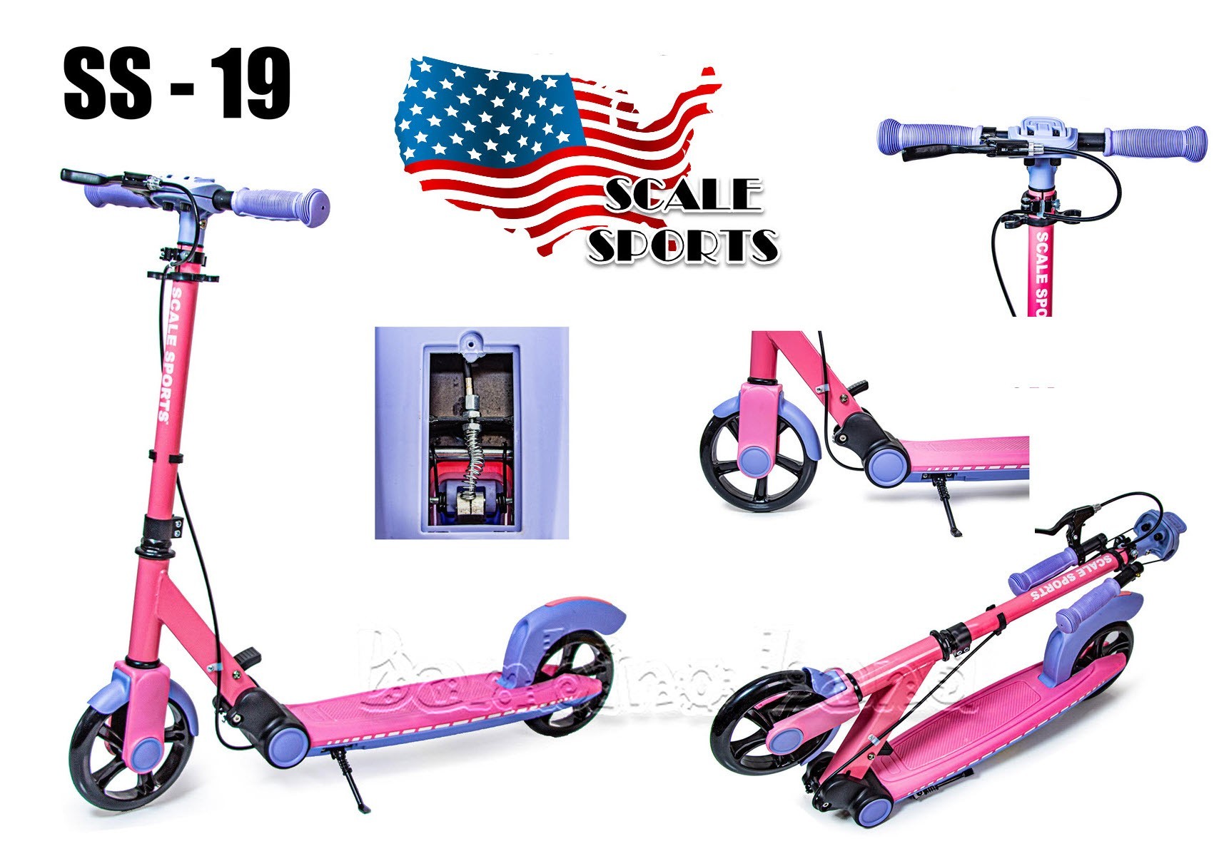 Самокат двухколесный складной с Ручным тормозом Scale Sports SS-19 PINK ...