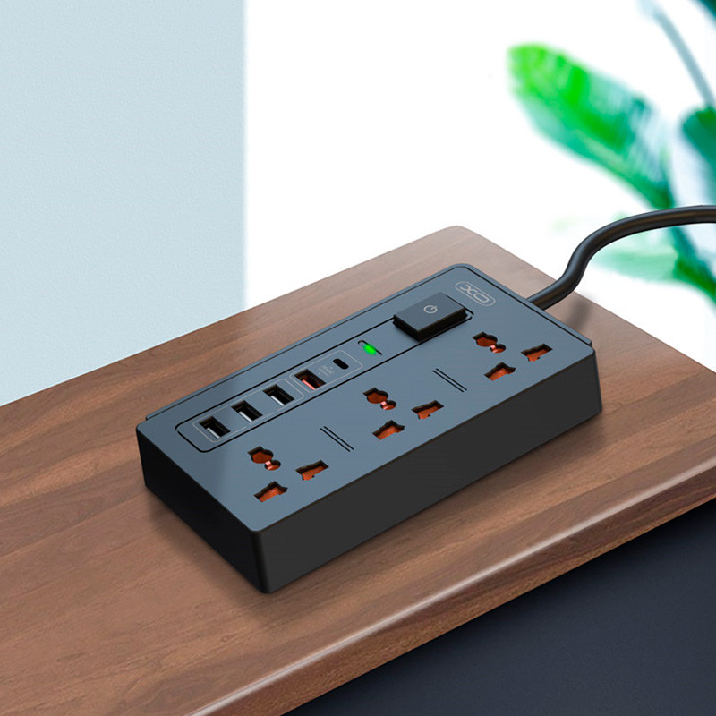 Подовжувач мережі XO WL06 на 3 вилки 4USB/PD/QC 1,8м Чорний 164х92х28 ...