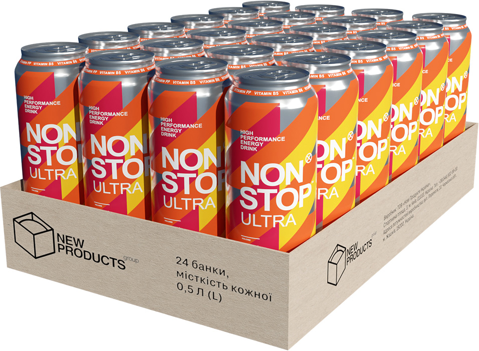 Упаковка напою безалкогольного енергетичного Non Stop Ultra 0.5 л х 24 ...