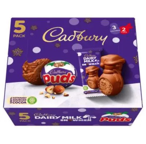 Шоколадный набор Cadbury Mixed Puds & Snowmen Chocolate с фундуком и ...