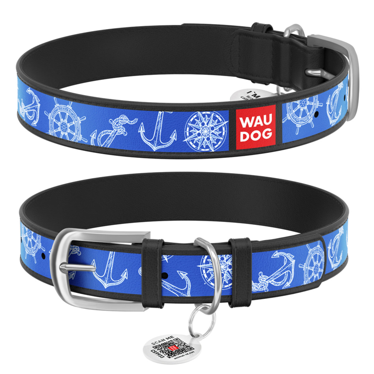 Нашийник WAUDOG Design з малюнком "Морська фантазія", преміум шкіра, металева пряжка (ширина 35 ...