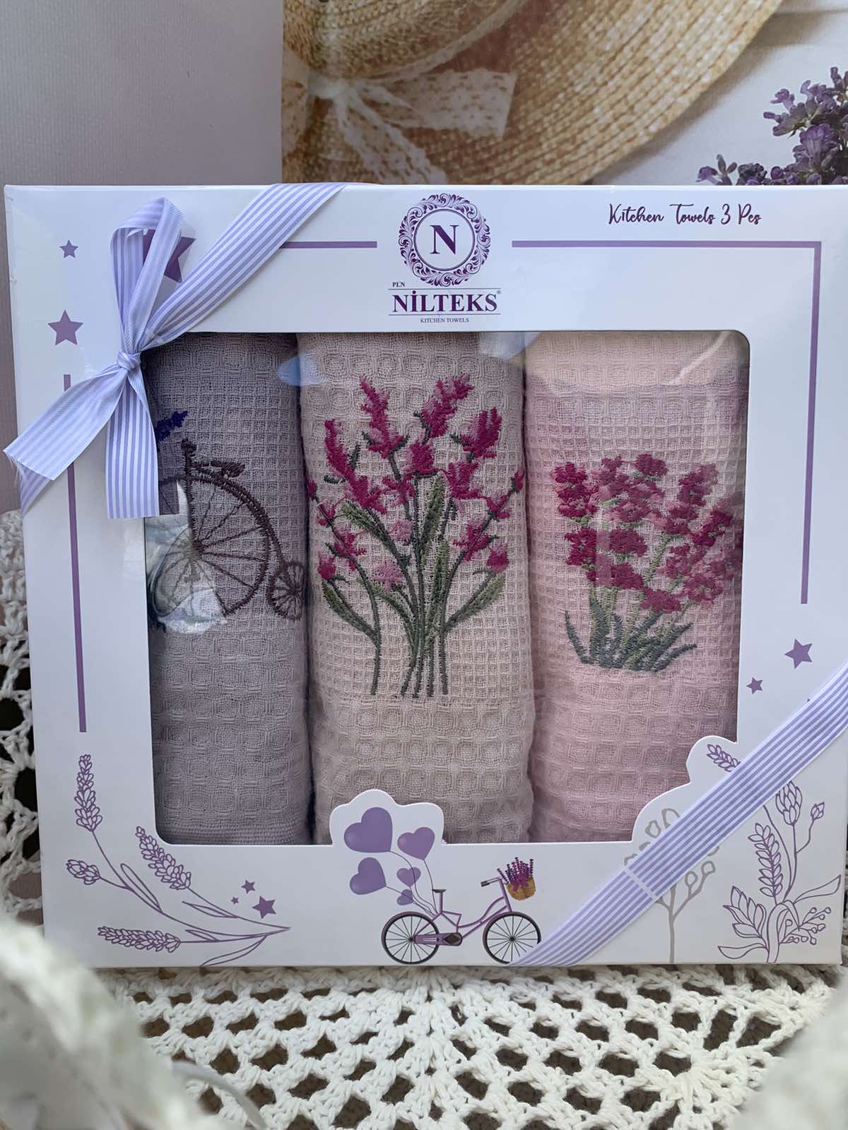 Вафельні рушники для кухні Niltex Lavanta 40х60см 3 шт в коробці низкие цены кредит