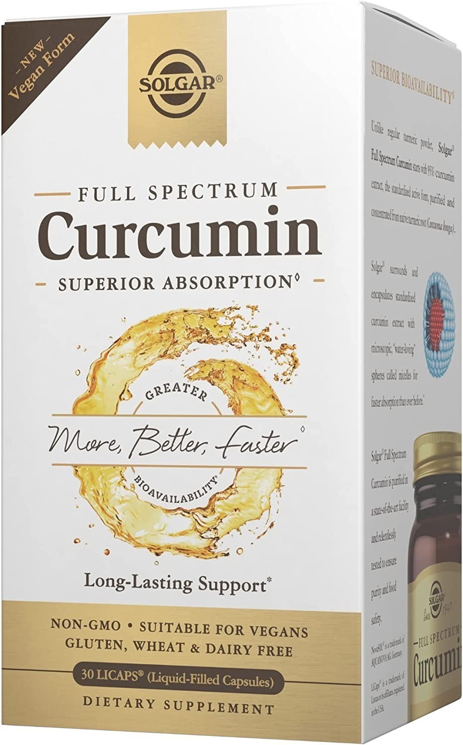 Куркумин Solgar, Full Spectrum Curcumin, 30 капсул с жидким экстрактом ...