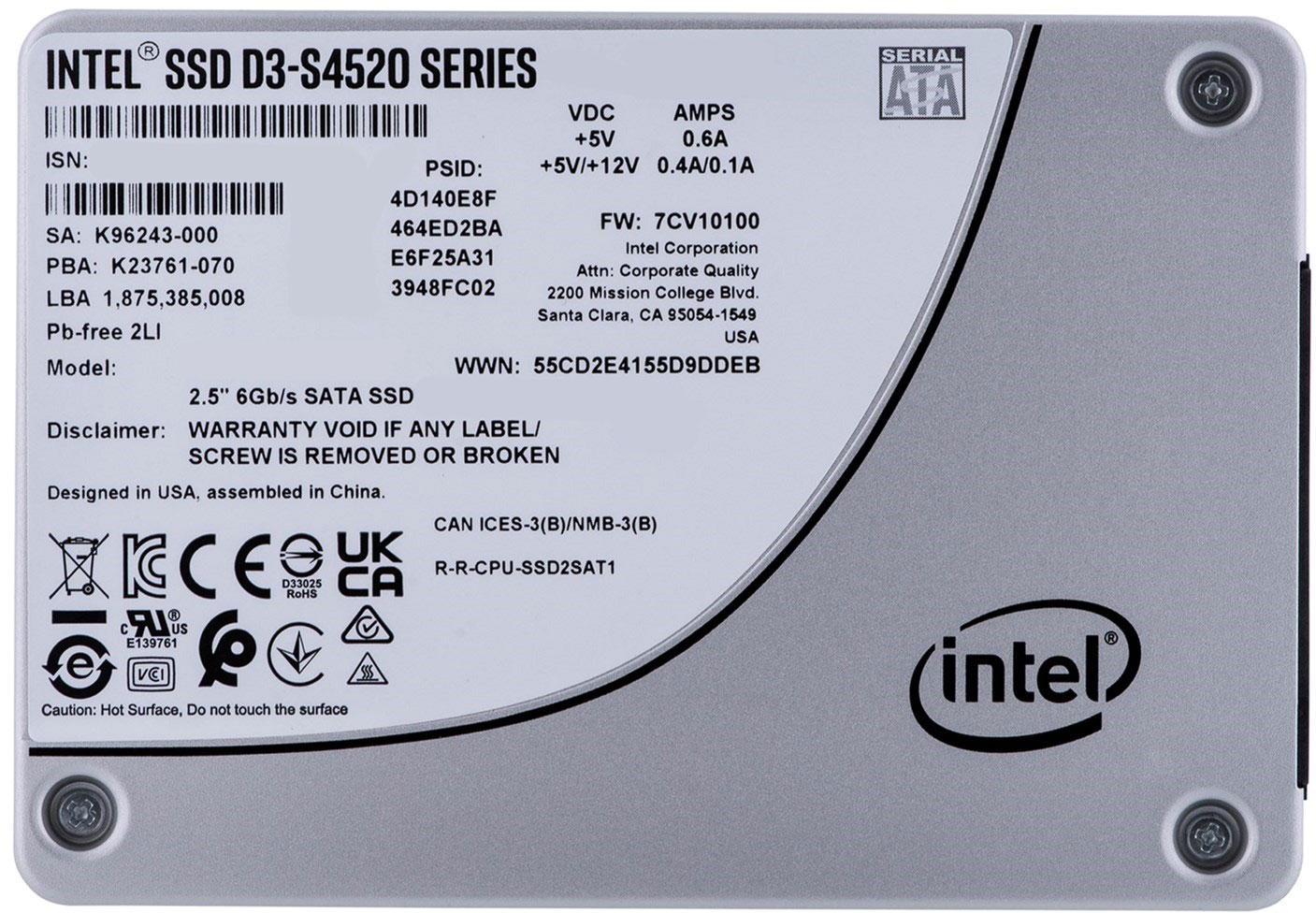 Solidigm (Intel) S4520 480GB 2.5" SATAIII 3D NAND (TLC ...