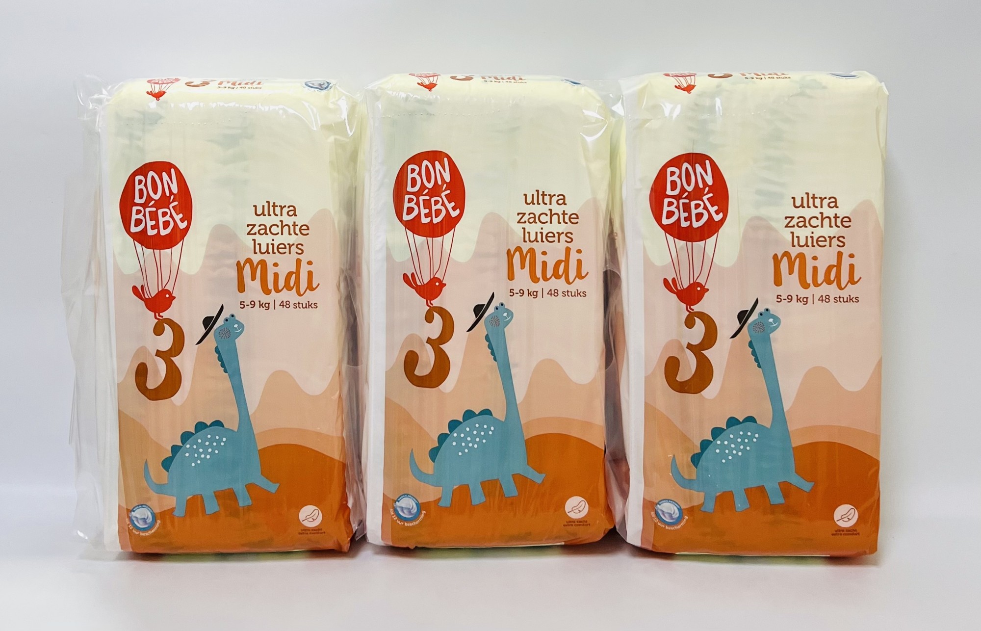 Набір з 3 уп по 48 шт (разом 144 штук) екологічних підгузків Bon Bebe 3 ...