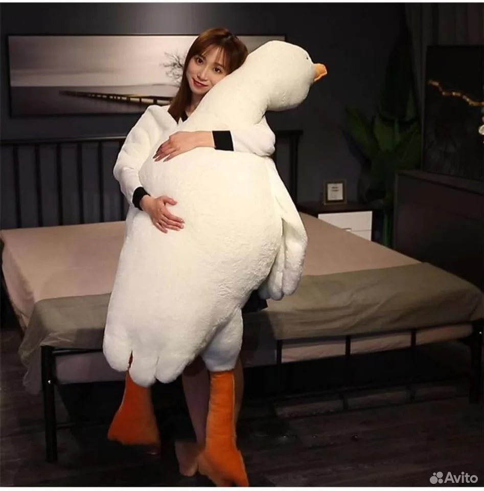 Іграшка подушка м'яка My Kigu Гусак Плюшева Велика Антистрес Біла 180 ...