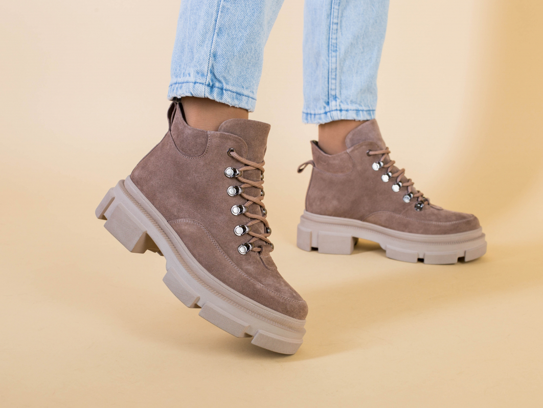 Женские замшевые ботинки на шнурках LuxuryShoes 6647д/37 Латте – низкие ...