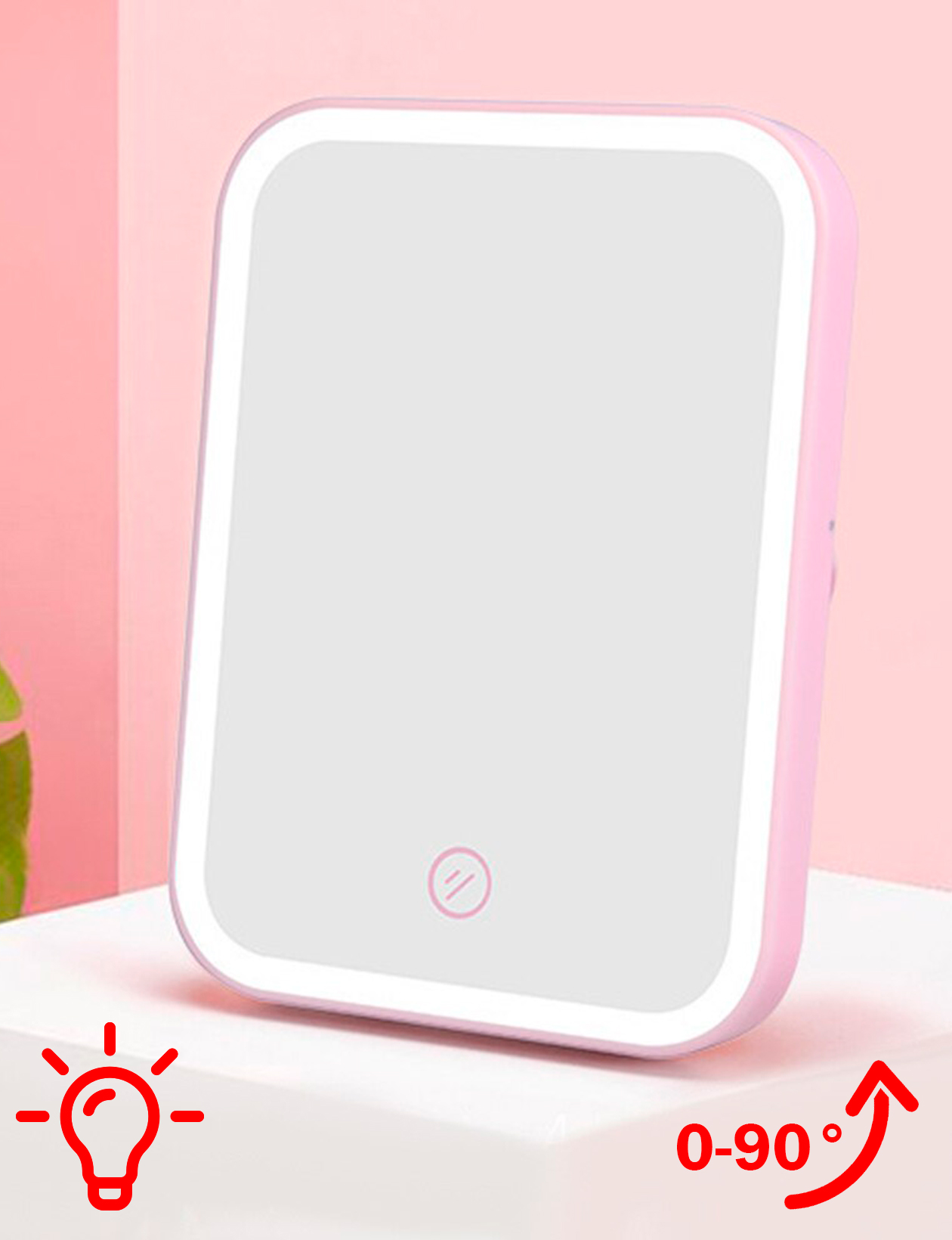 Дзеркало для макіяжу Ledart Рожеве Косметичне сенсорне настільне дзеркало з підсвічуванням Usb