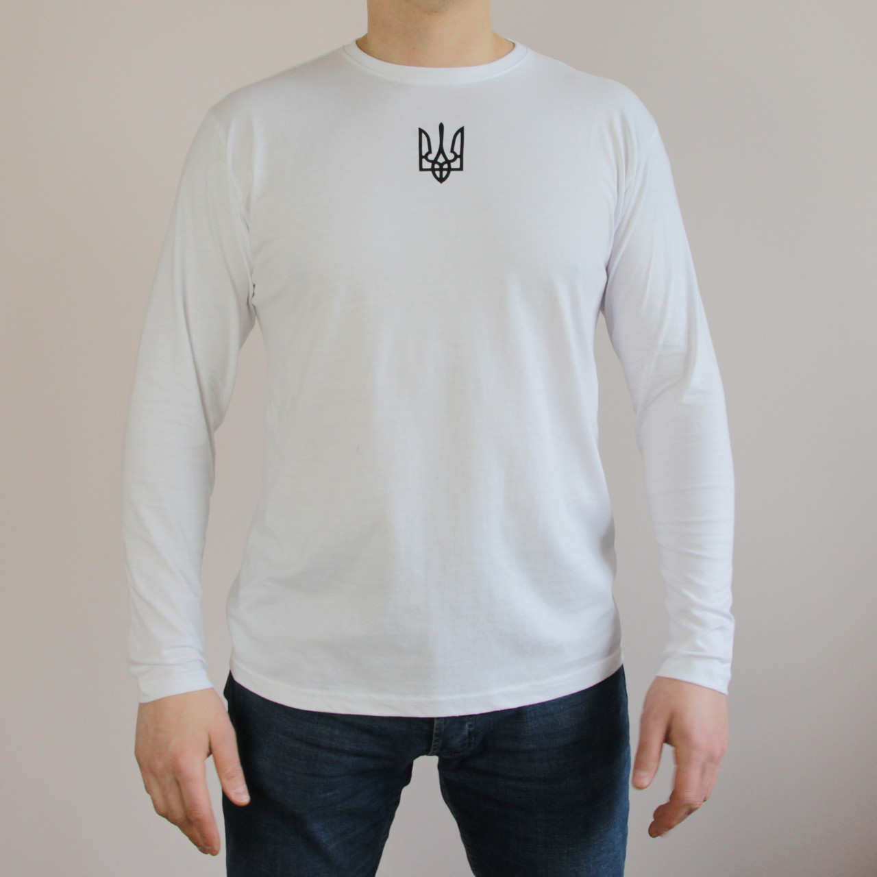 Якісний лонгслів з Гербом України білий ХХl чоловічий лонг з