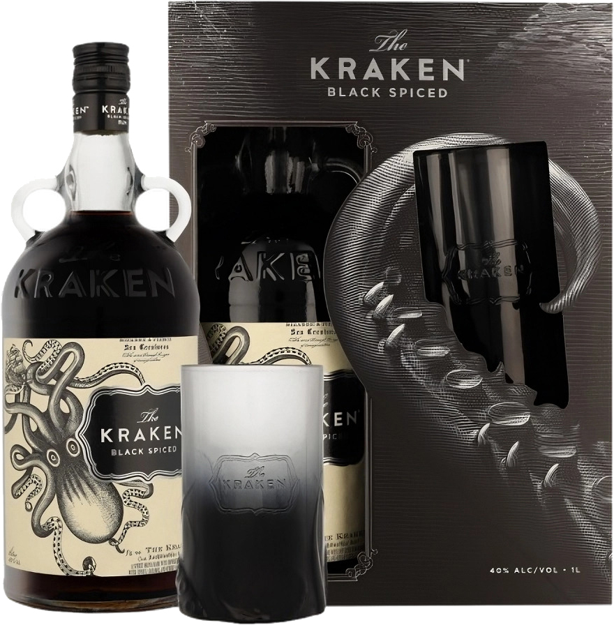 Ромовый напиток Kraken Black Spiced 1 л 40% в подарочной упаковке ...