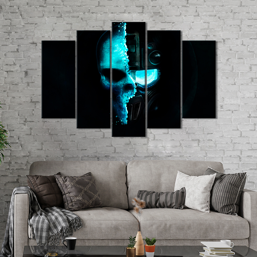 Настенний декор идея для подарка картина на холсте картина в офис Неоновый череп и киберпанк ...