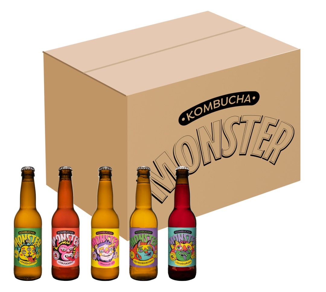 Дегустационный сет комбучи от Kombucha Monster, 5 бутылок по 330 мл от ...