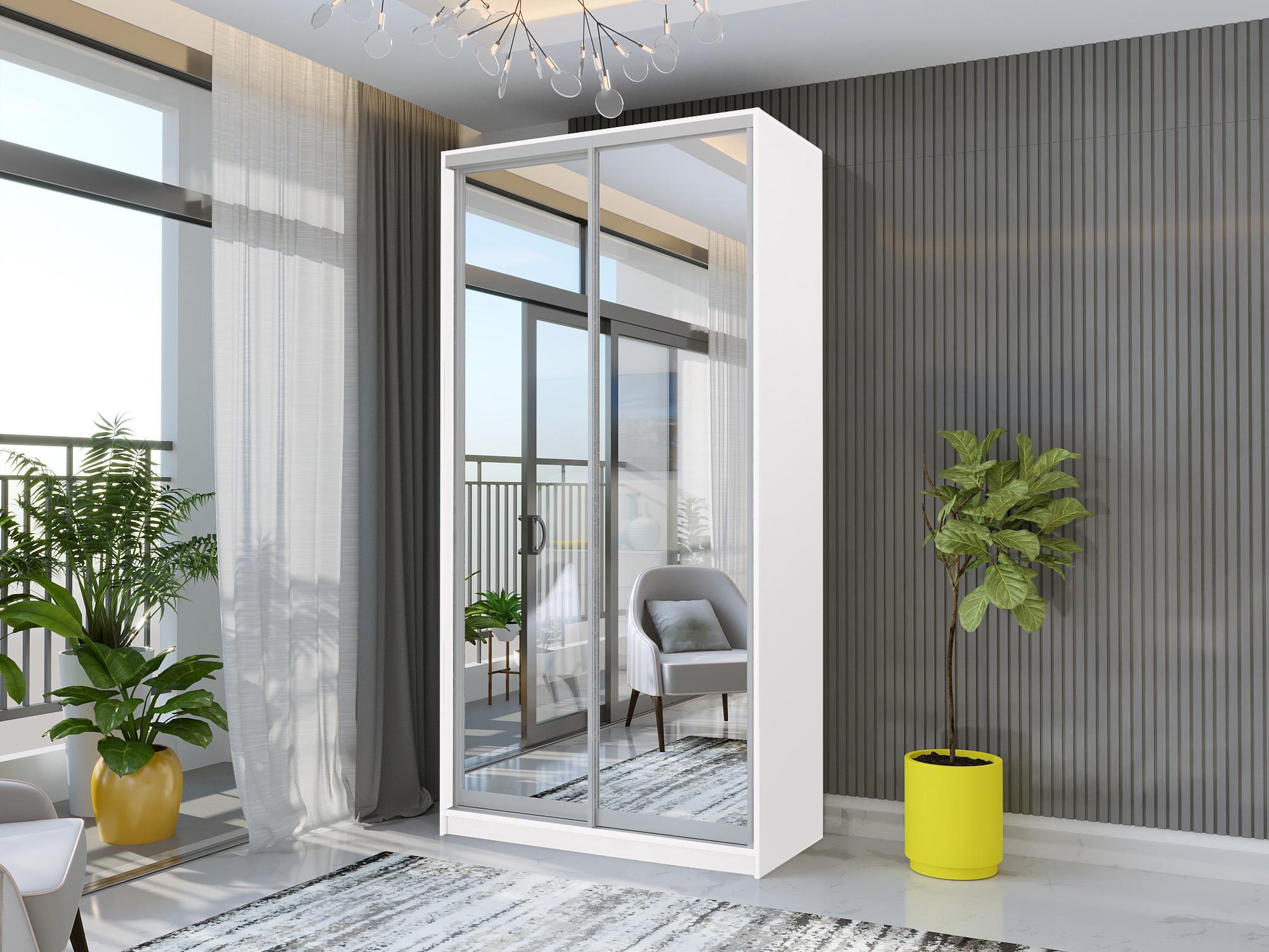 Шкаф-купе NEO light-1 фасады D01/1 зеркало "Серебро", 1400х2400х600 ...