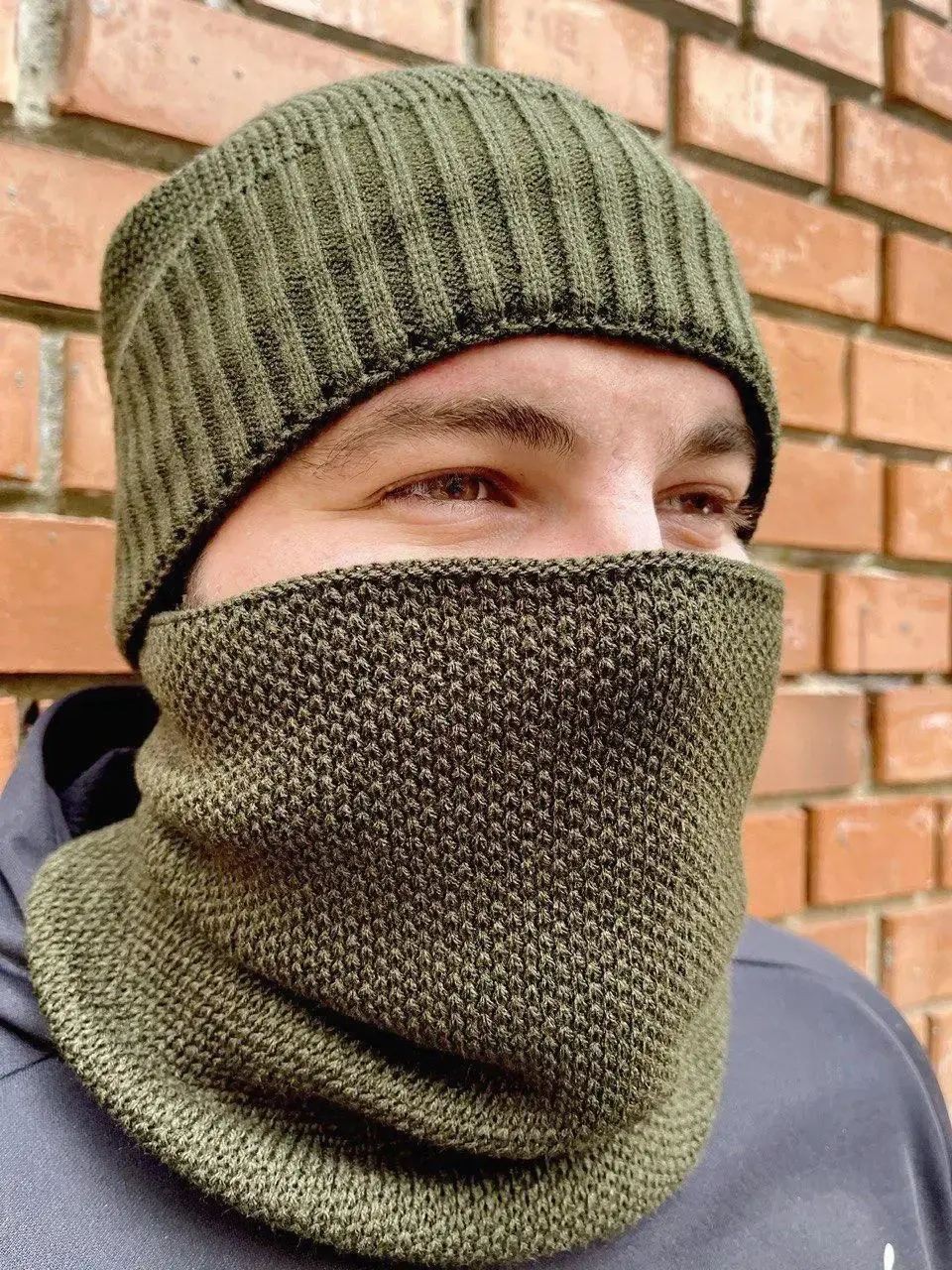 Шапка-хомут комплект вязаный акриловый с двойной подкладкой 56-60см ...