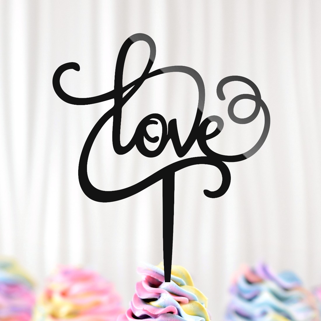 Пластиковый Топпер "Love Завитушки" 14х12cм Черный Топер для Торта ...