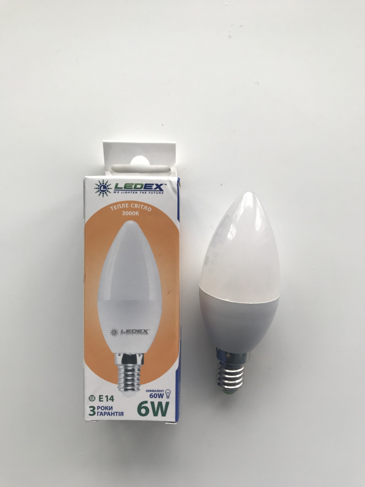 Світлодіодна лед LED лампа свічка 6вт 6W 6ват Е14 3000К теплий жовтий ...
