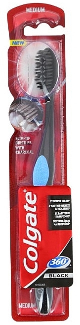 Зубная щетка, средняя, черная с голубым - Colgate 360 Black Medium ...