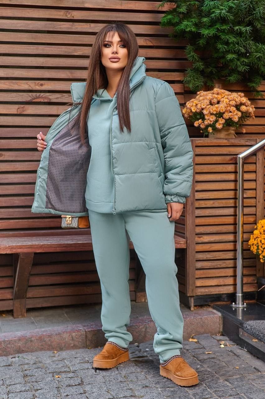 Спортивный костюм зимний 3-ка на флисе с курткой батал р.52/54 Олива ...