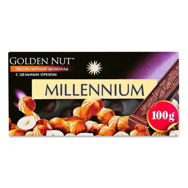 Черный шоколад Millennium Gold с целыми лесными орехами, 100 г – купить ...