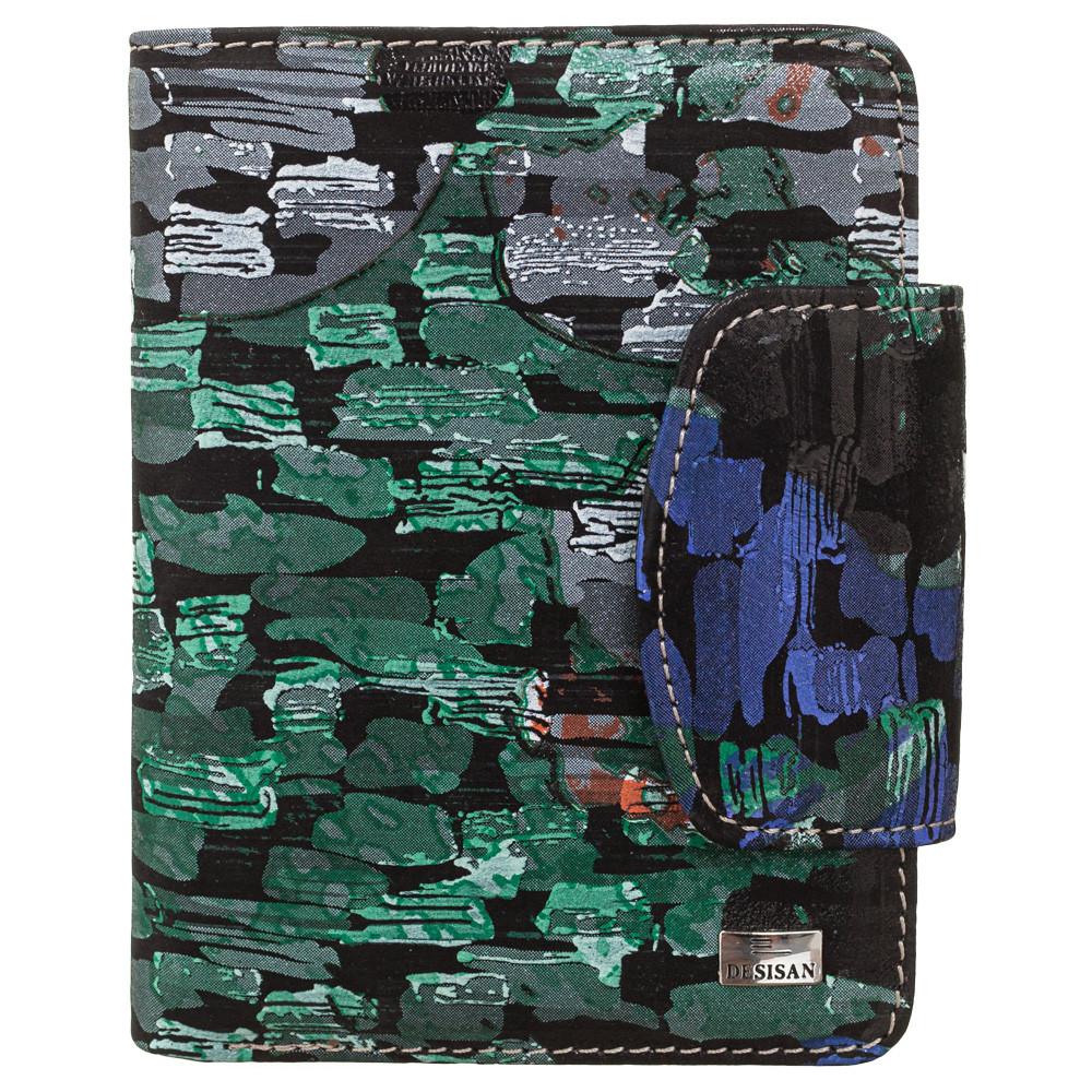 Кошелек Desisan 086-889 кожаный черно-зеленый с тиснением цветы от ...