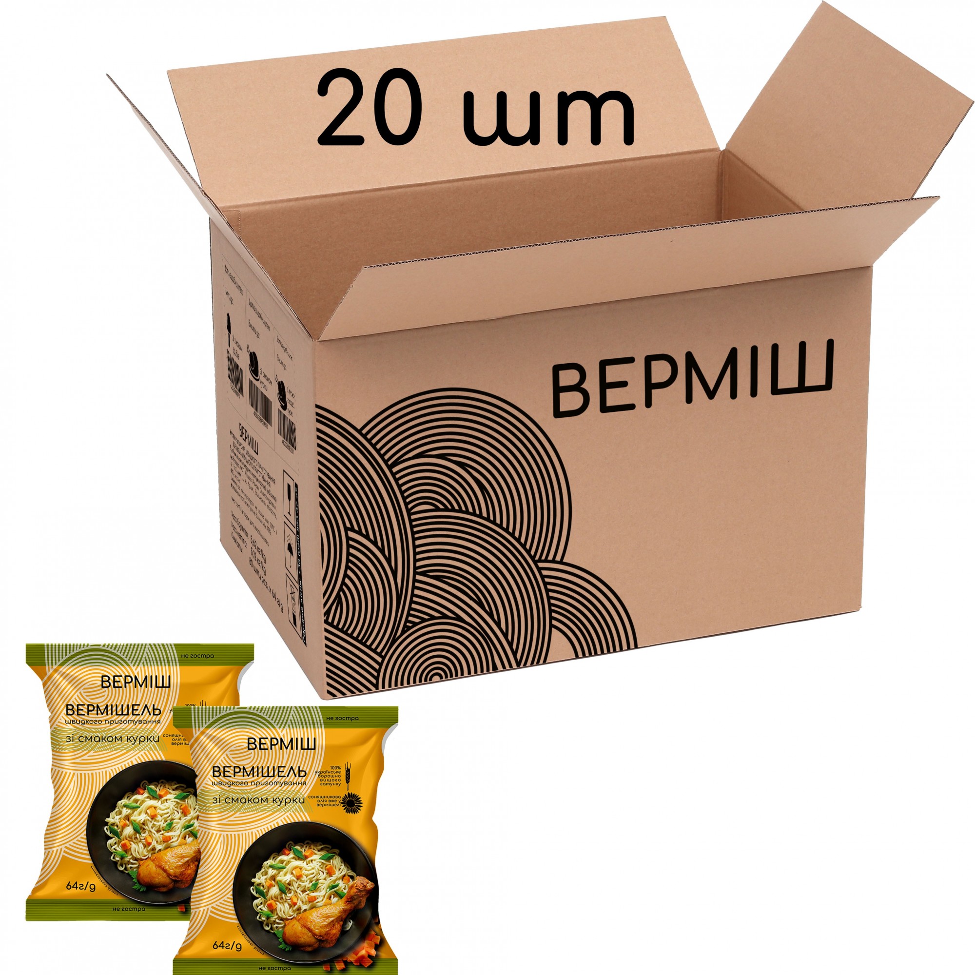 Вермишель быстрого приготовления ВЕРМІШ со вкусом курицы 64 г х 20 шт ...
