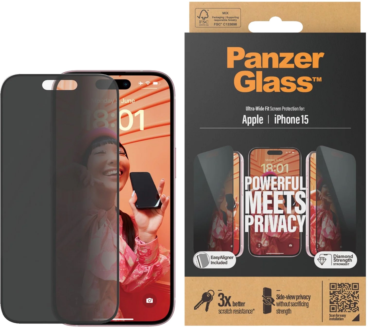 Защитное стекло Panzer Glass Ultra-Wide Fit Privacy для Apple iPhone 15 ...