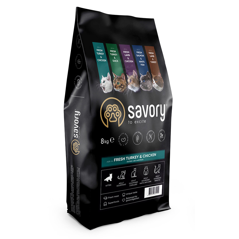 Сухой корм Savory для котят со свежим мясом индейки и курицы 8кг от ...