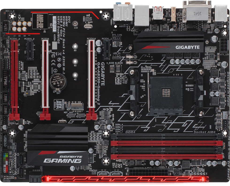 Материнська плата Gigabyte GA-AB350-Gaming 3 (sAM4, AMD B350, PCI-Ex16 ...