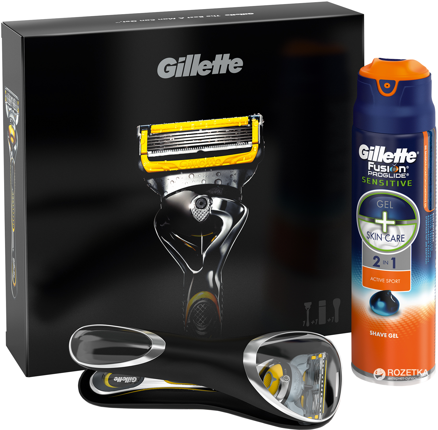 Подарочный набор Gillette Fusion Proshield с 1 сменной кассетой и гель ...