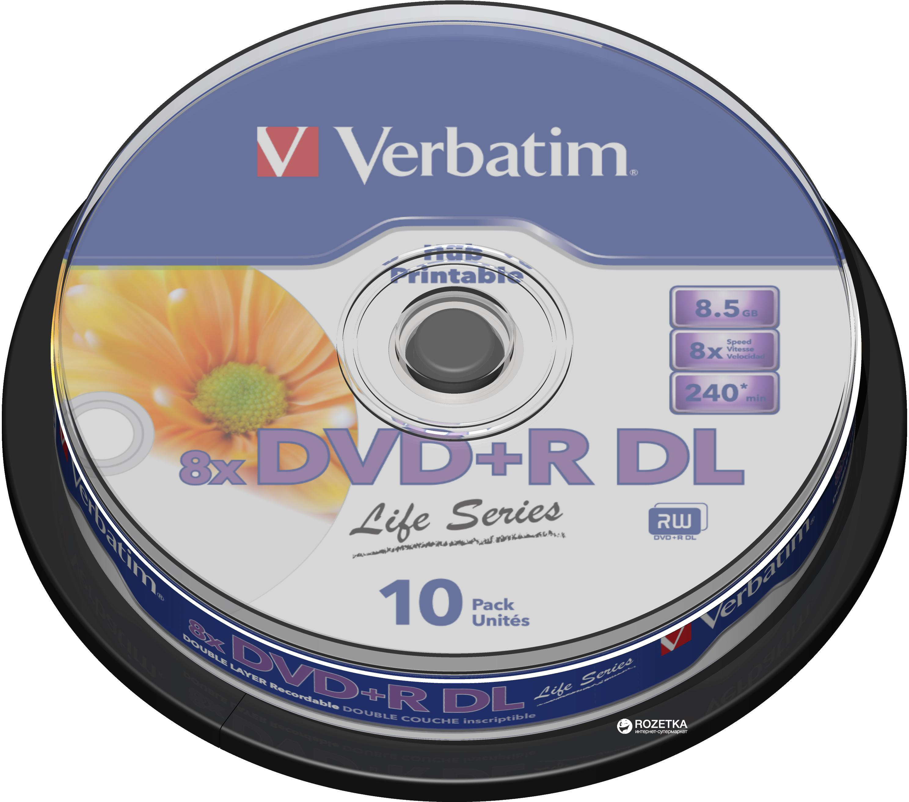 Verbatim DVD+R 8.5 Gb DL 8x Cake 10 шт Printable (43818) – фото, отзывы ...