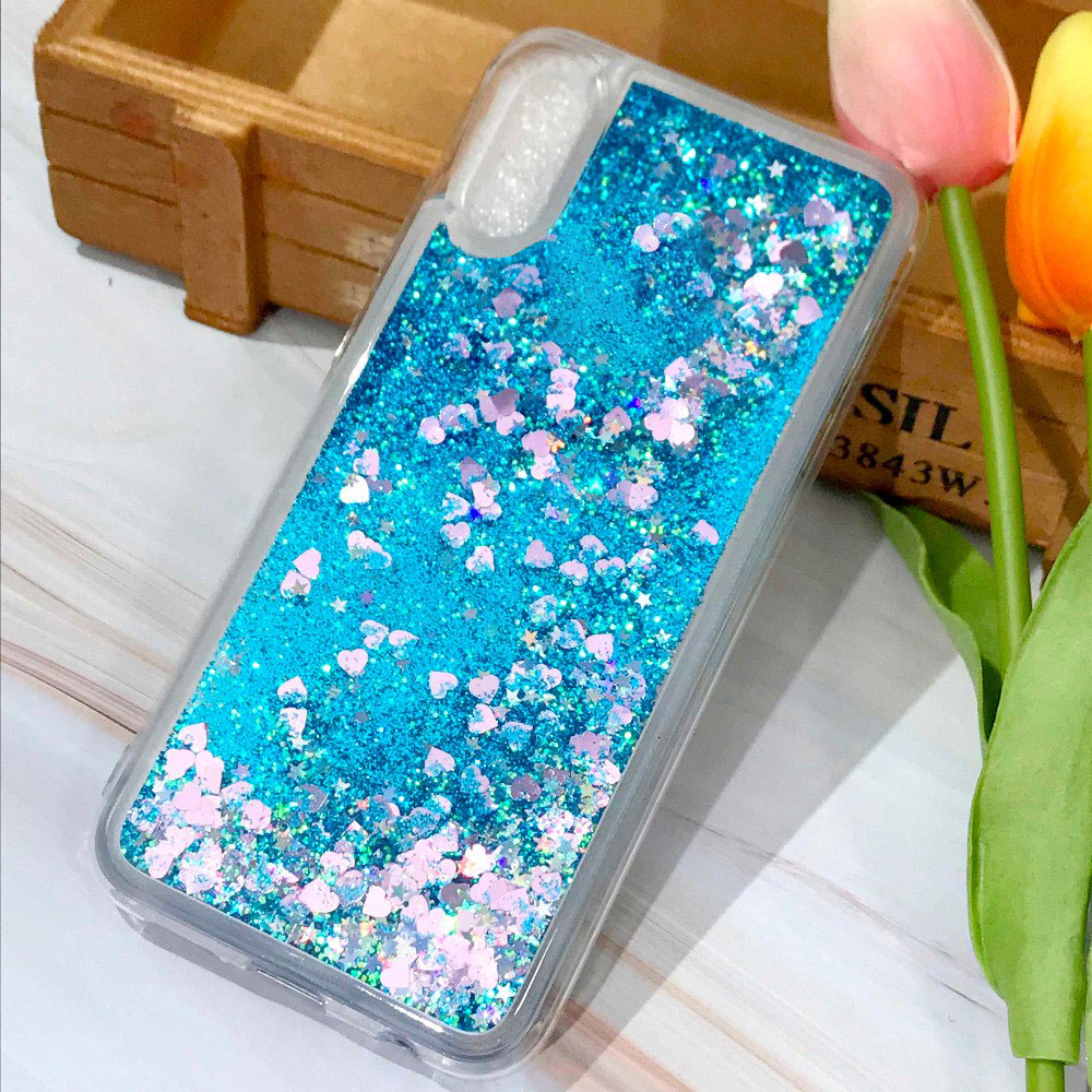 Силиконовый чехол с жидким глиттером для Samsung A50s/A50/A30s Голубой ...