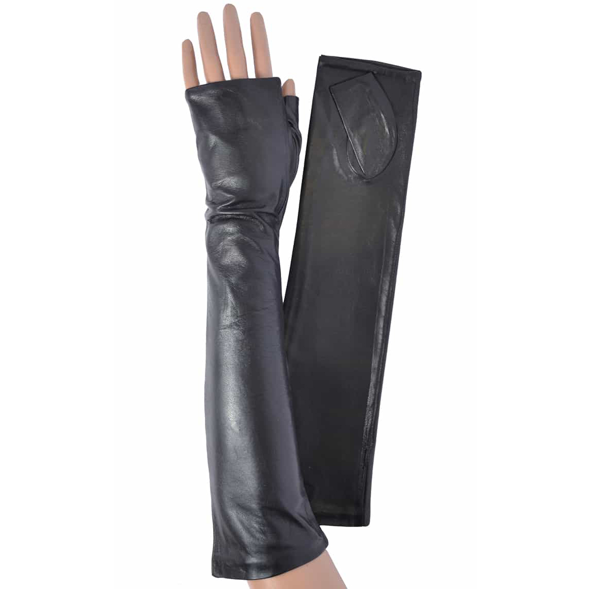 Женские длинные кожаные перчатки без пальцев митенки Moda 28531 черные ...