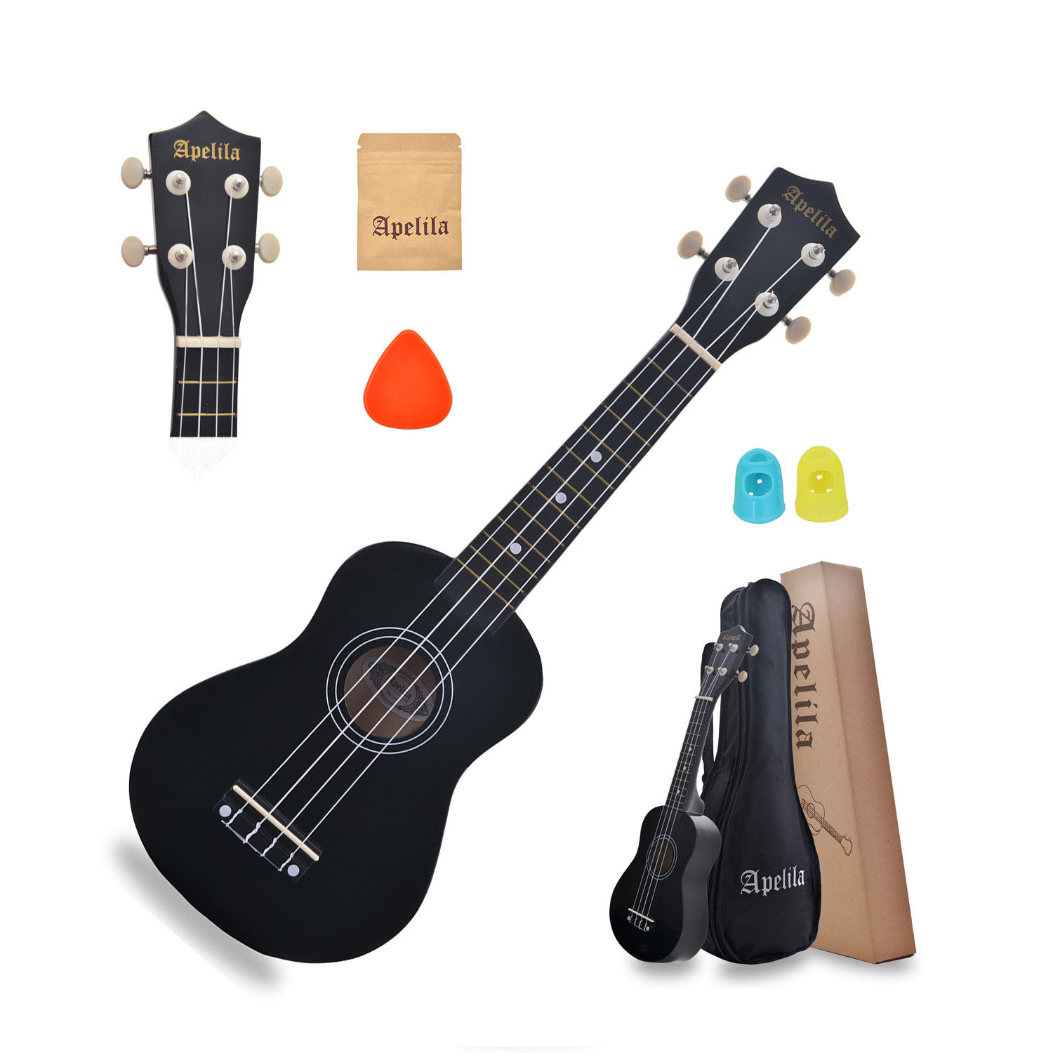 Укулеле Soprano Apelila 21" Black (Комплект: чехол+комплект струн ...