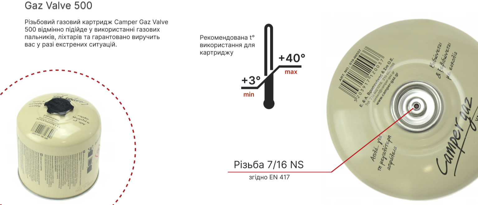 Картридж газовий Camper Gaz Valve 500 (120037) – фото, відгуки ...