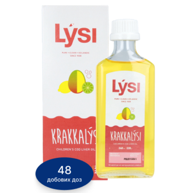 Омега-3 LYSI KIDS из печени трески и тунца DHA-формула + витамины А, D ...